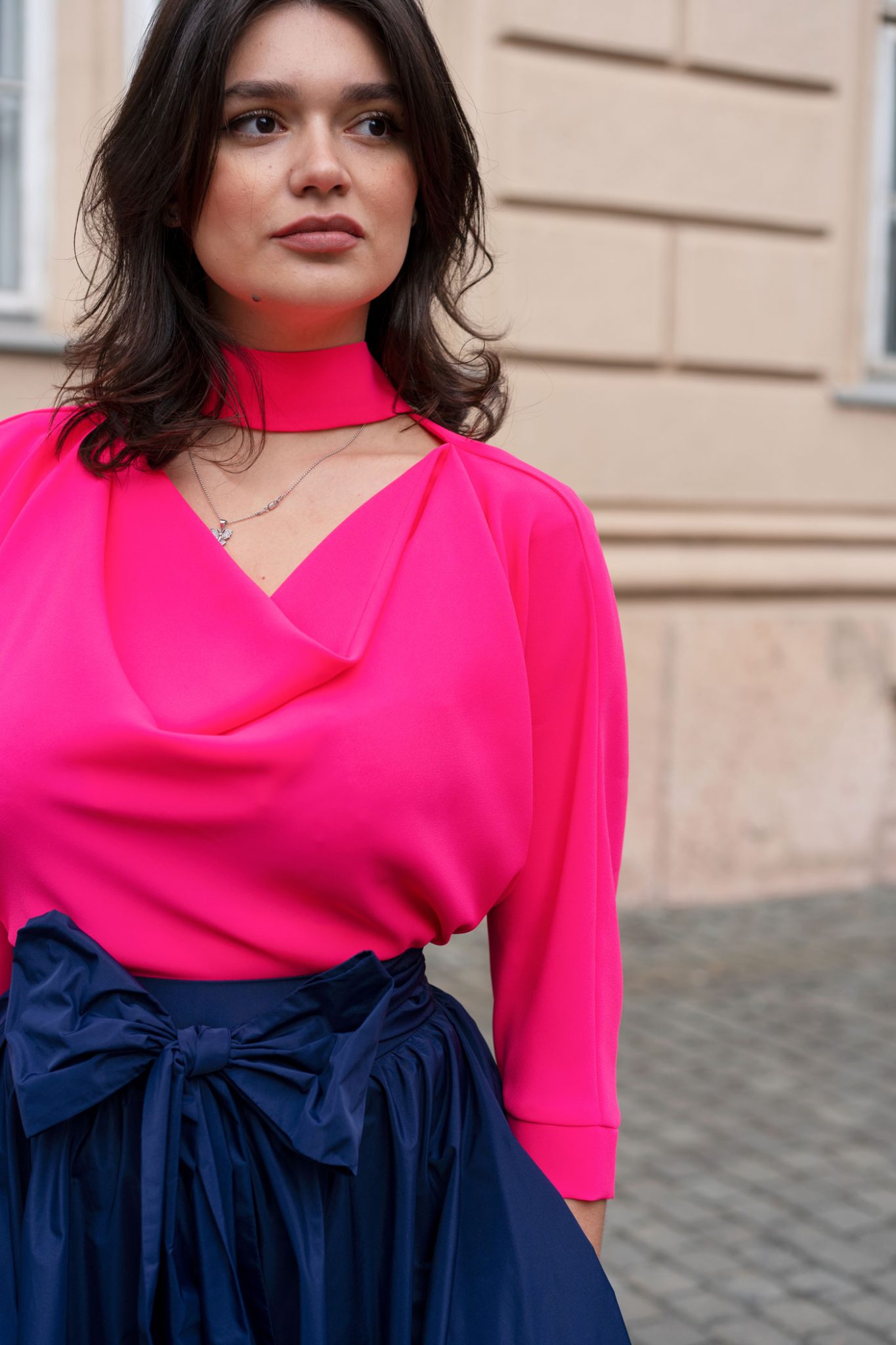 Bluză T crep roz neon - Atelier Bobar